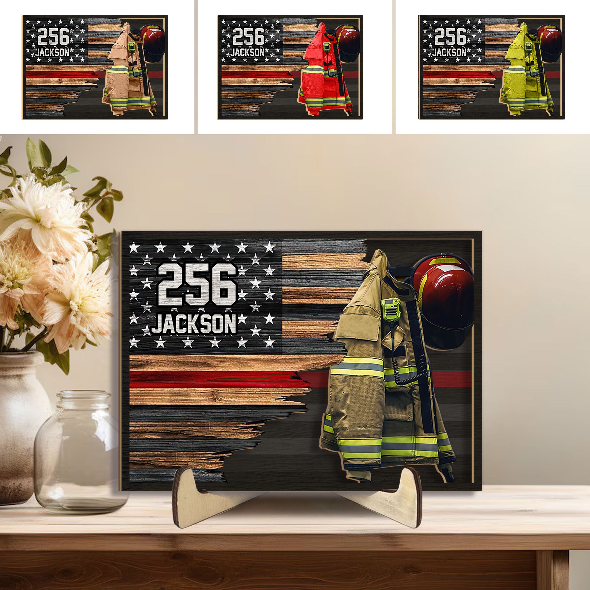 Personalized Firefighter Wooden Plaque, Custom Name Wooden Sign, Firef