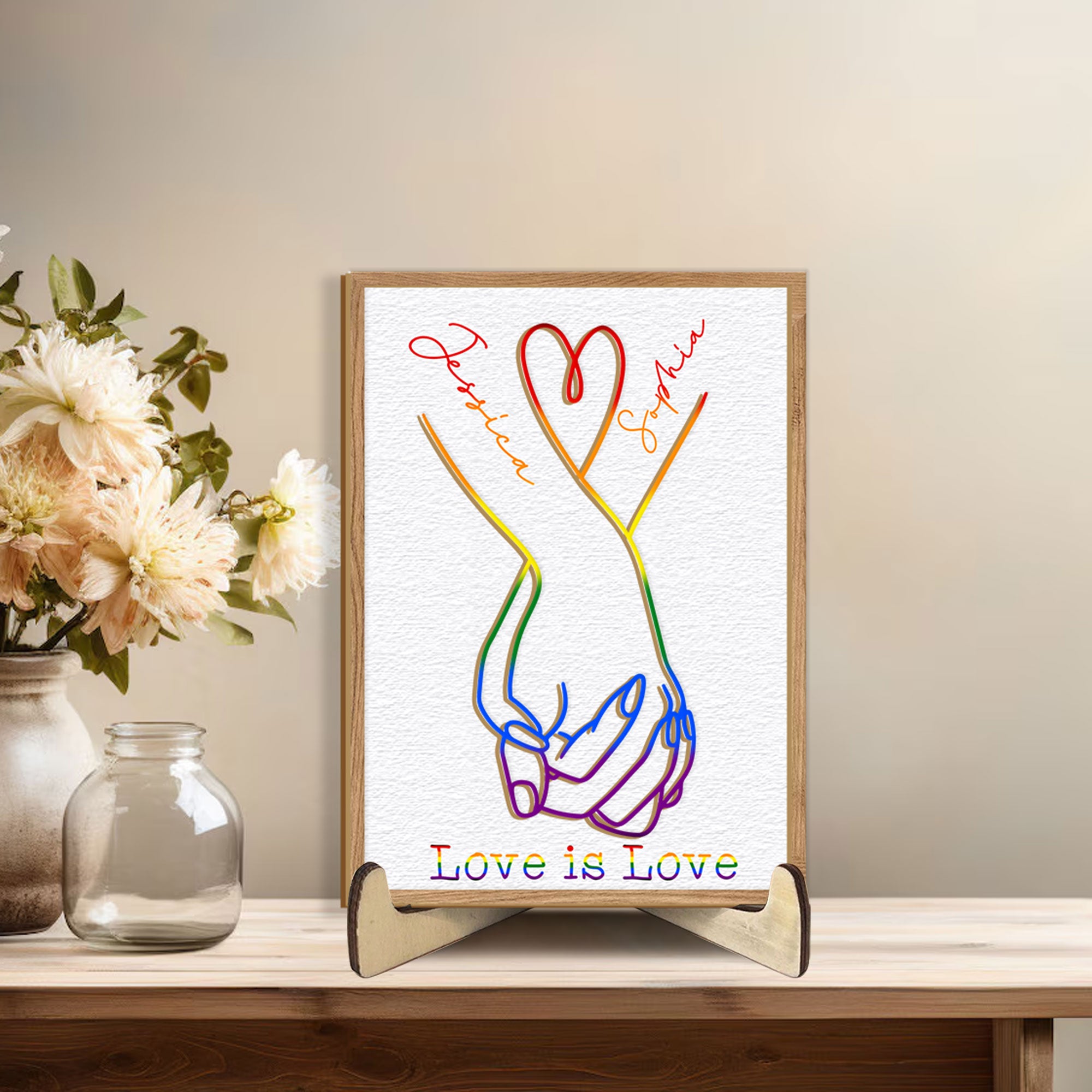 Personalized LGBT Wood Plaque, Custom Names Wooden Sign, Rainbow LGBT