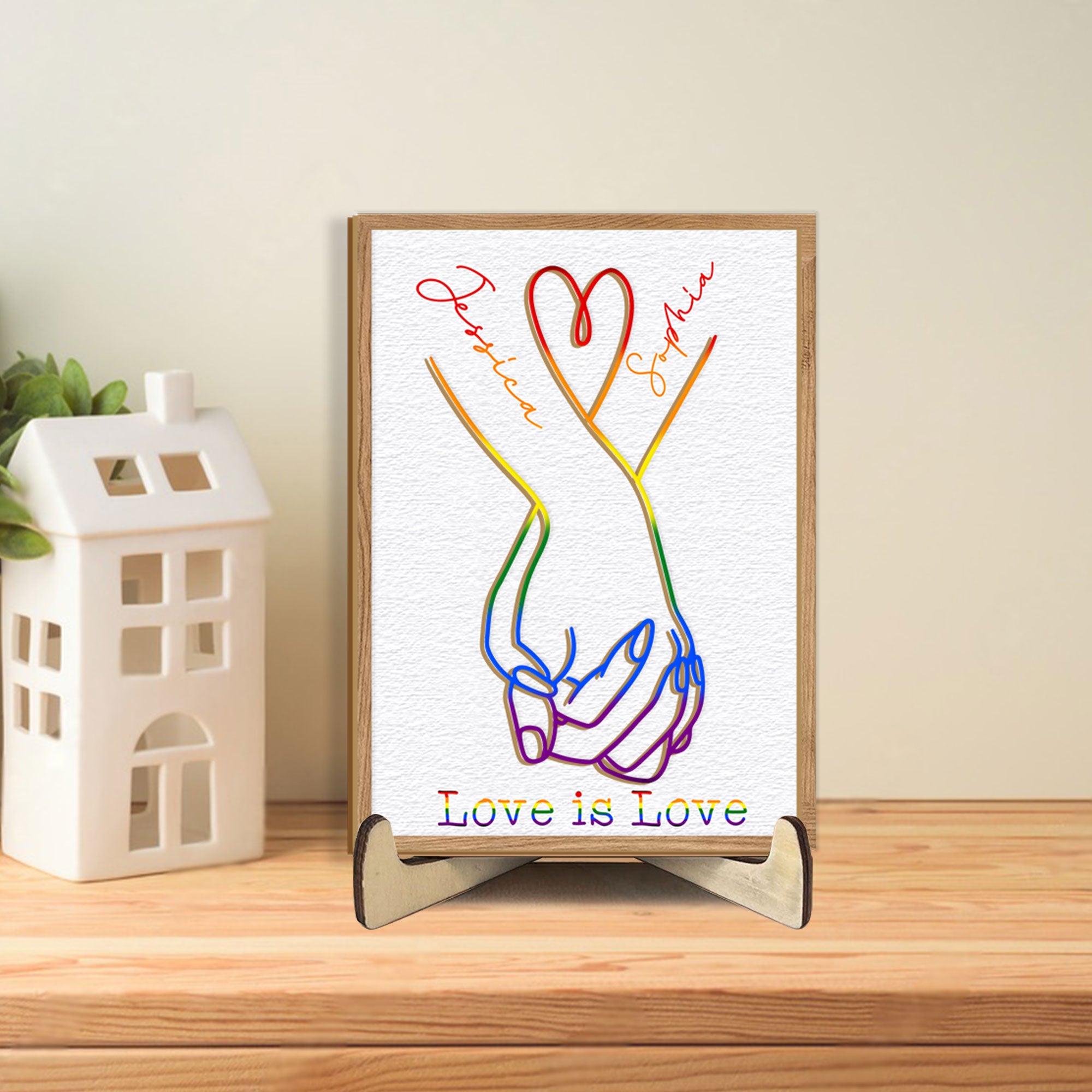 Personalized LGBT Wood Plaque, Custom Names Wooden Sign, Rainbow LGBT