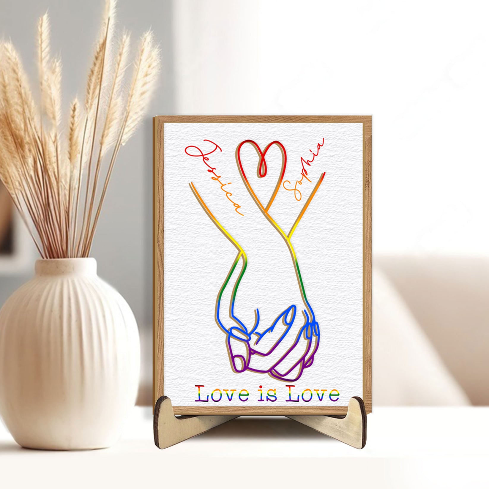 Personalized LGBT Wood Plaque, Custom Names Wooden Sign, Rainbow LGBT