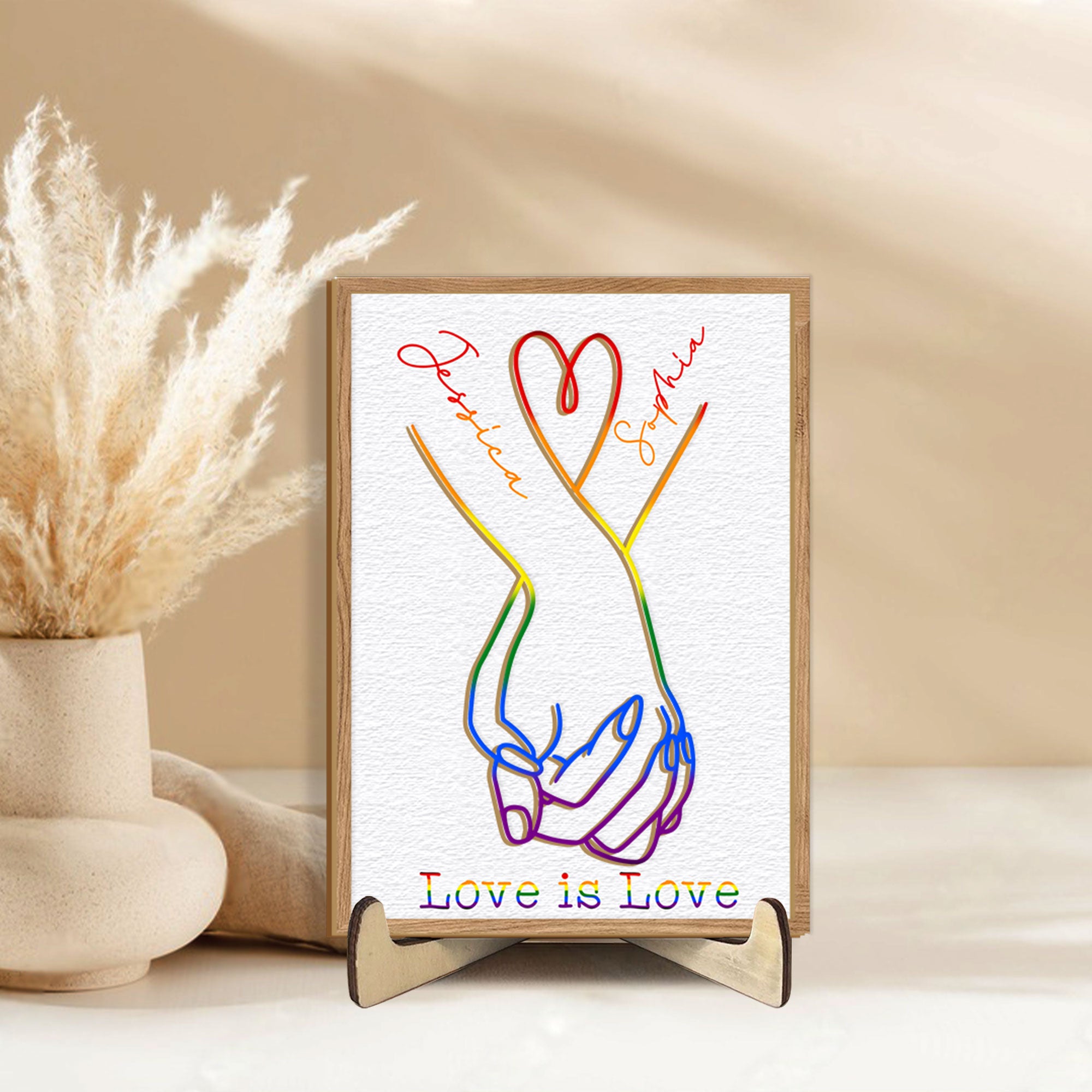 Personalized LGBT Wood Plaque, Custom Names Wooden Sign, Rainbow LGBT