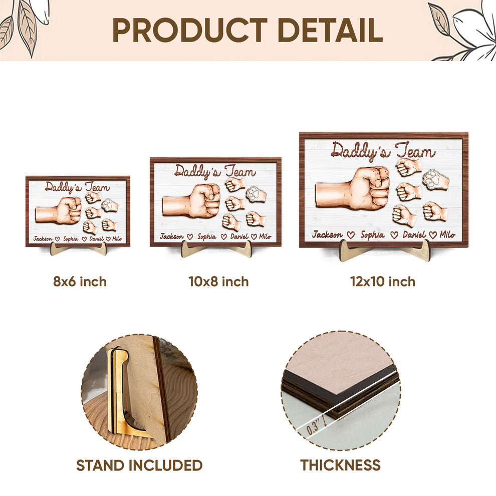 Personalized Dad Wooden Plaque, Custom Kid's Name Wooden Sign, Daddy's