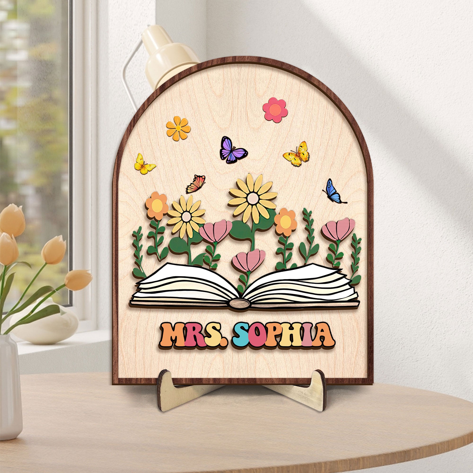 Personalized Teacher Wooden Plaque, Custom Teacher Name Wooden Sign, B