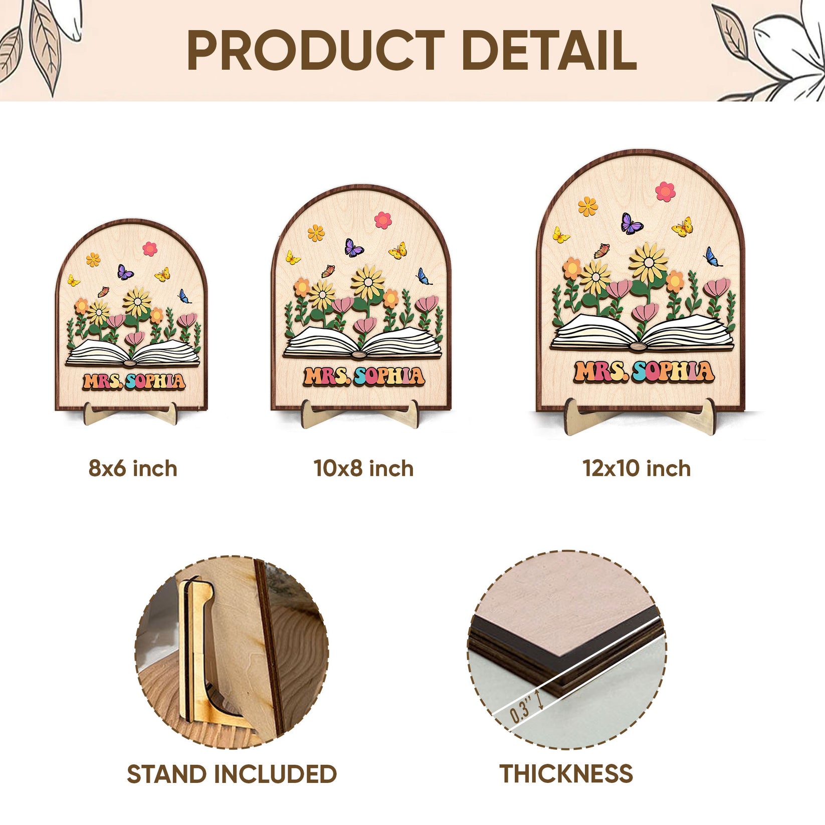 Personalized Teacher Wooden Plaque, Custom Teacher Name Wooden Sign, B