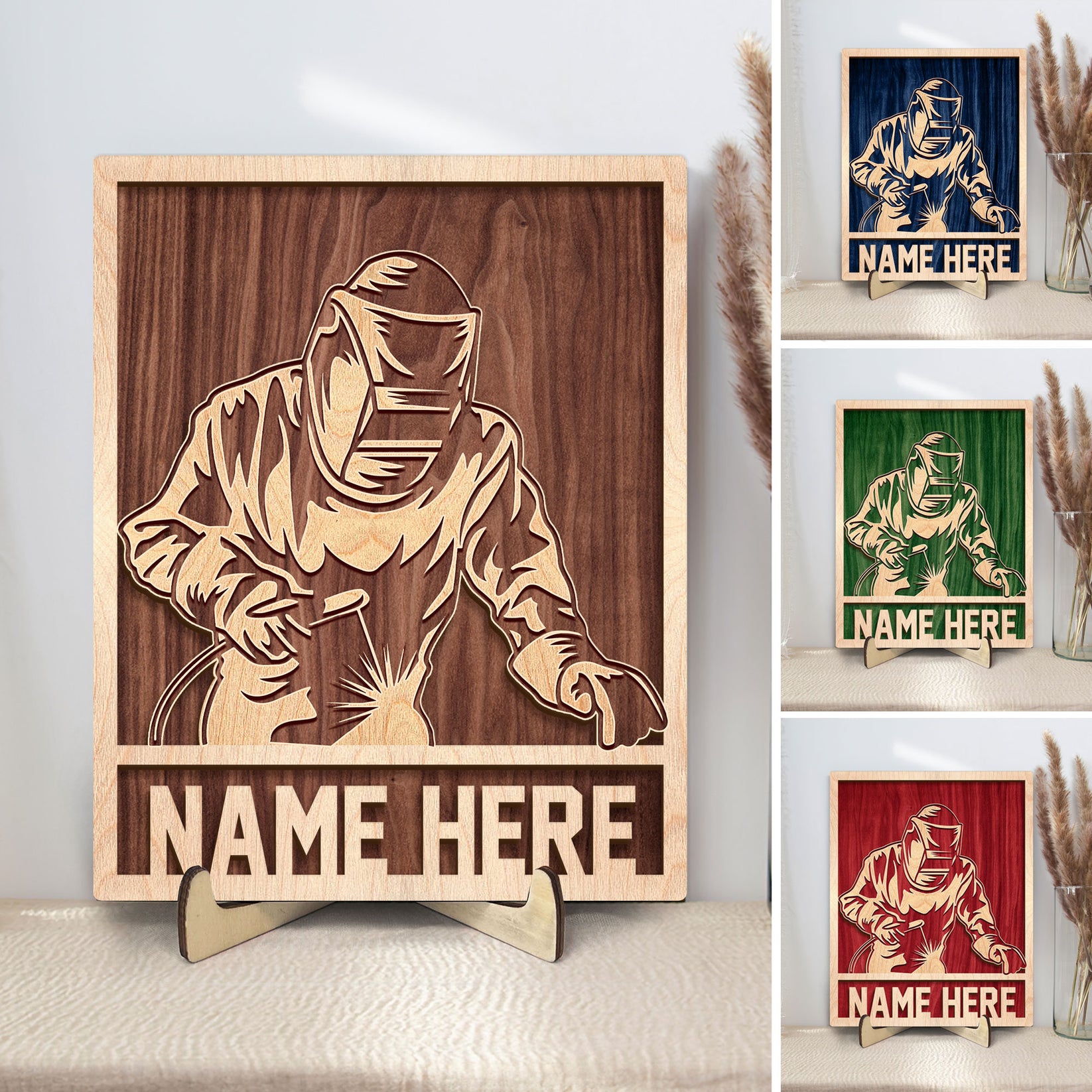 Personalized Welder Wooden Plaque, Custom Name Wooden Sign, Welding Wo