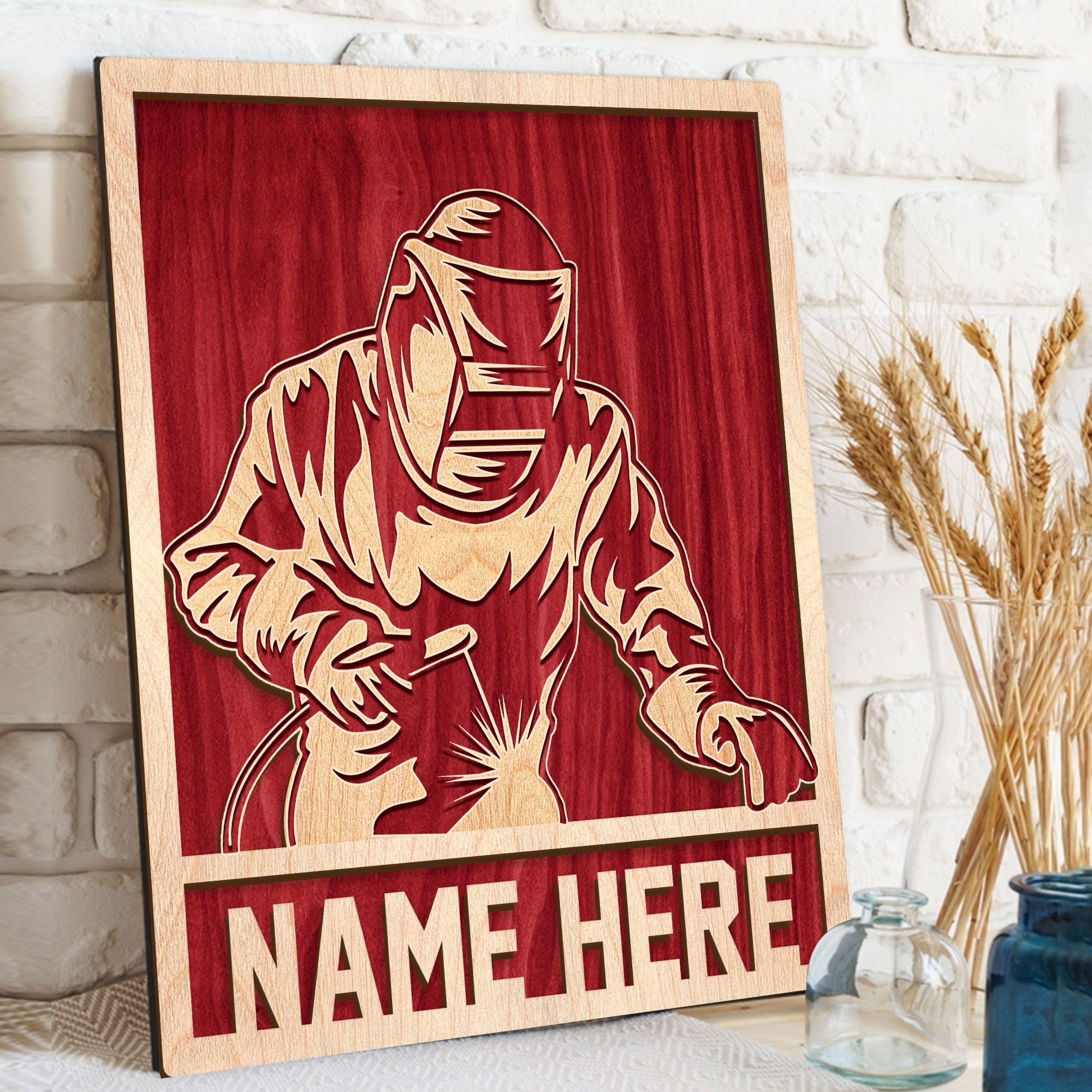 Personalized Welder Wooden Plaque, Custom Name Wooden Sign, Welding Wo