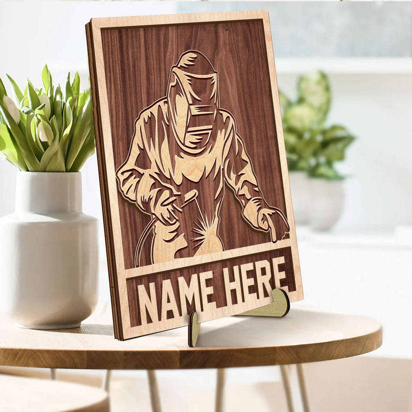 Personalized Welder Wooden Plaque, Custom Name Wooden Sign, Welding Wo