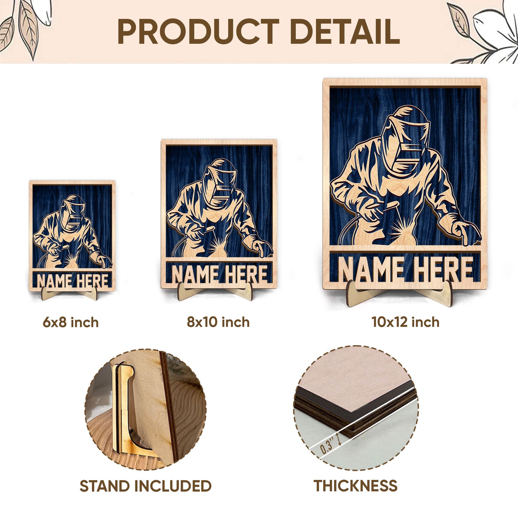 Personalized Welder Wooden Plaque, Custom Name Wooden Sign, Welding Wo