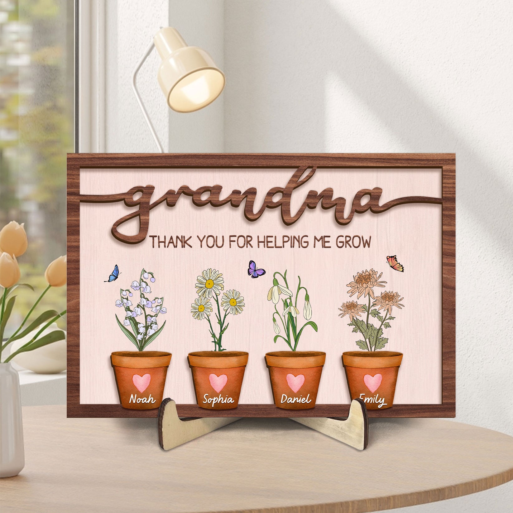 Personalized Grandma Wooden Plaque, Custom Kid's Name Wooden Sign, Tha