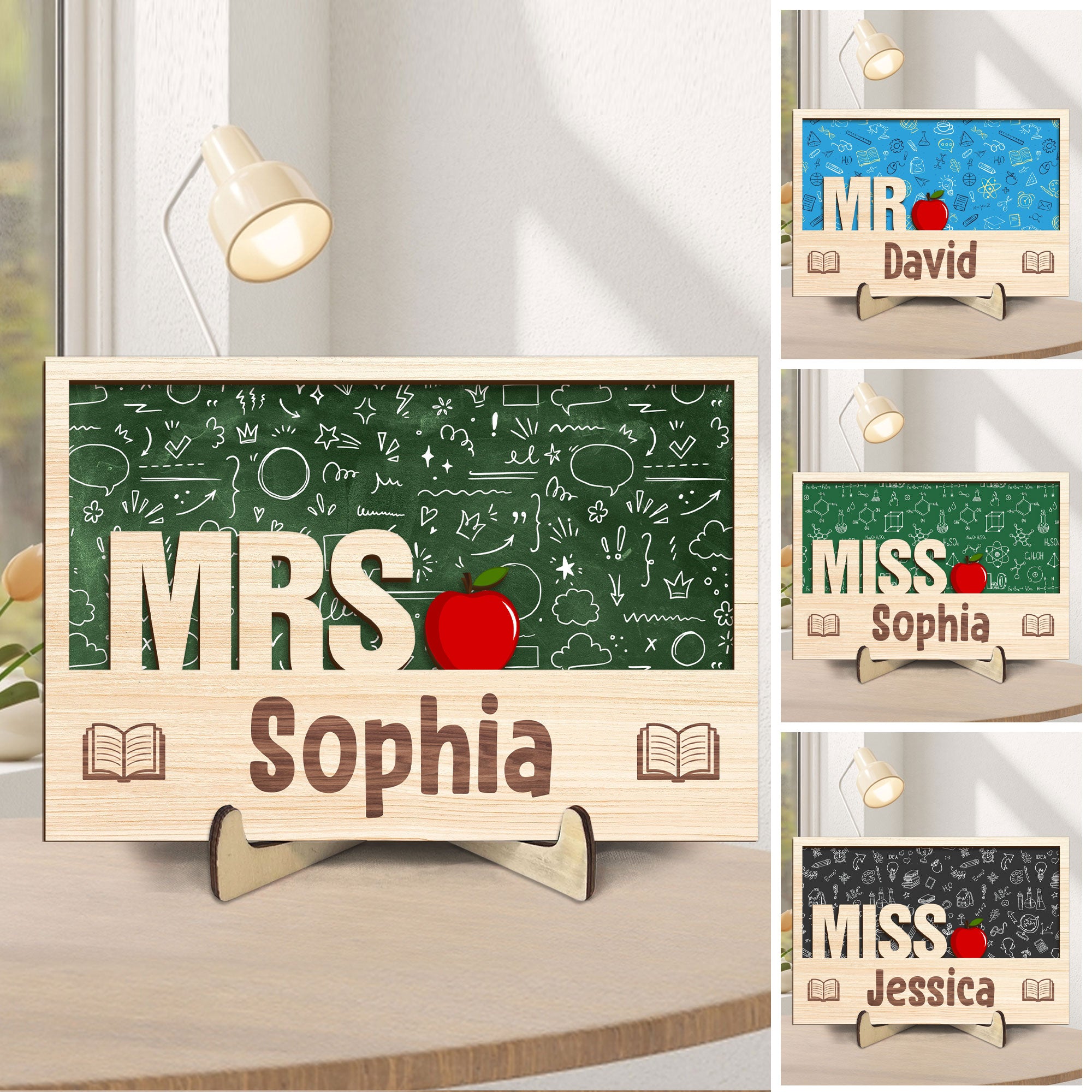 Personalized Teacher Wooden Plaque, Custom Teacher Name Wooden Sign, B