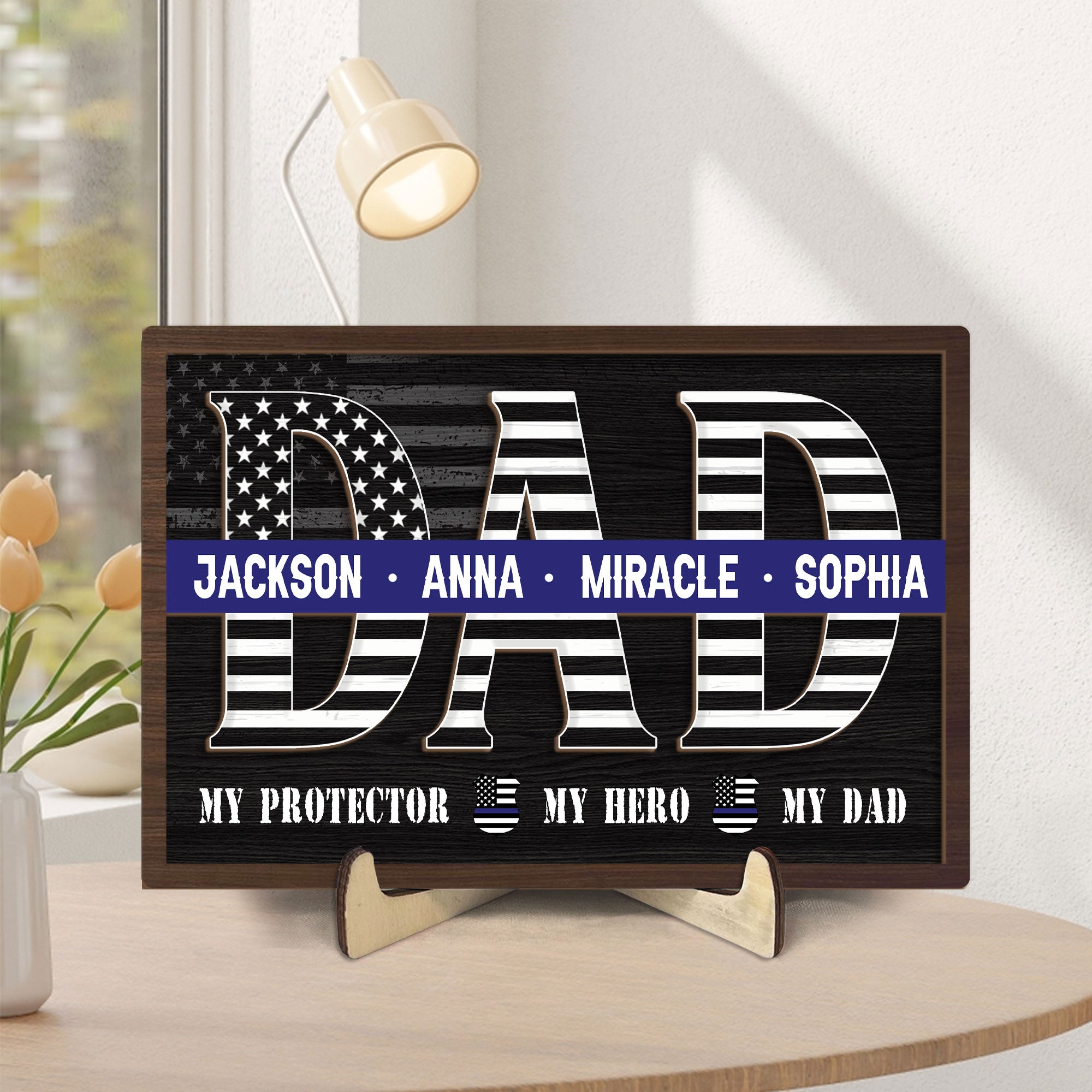 Personalized Dad Wooden Plaque, Custom Kid's Name Wooden Sign, America