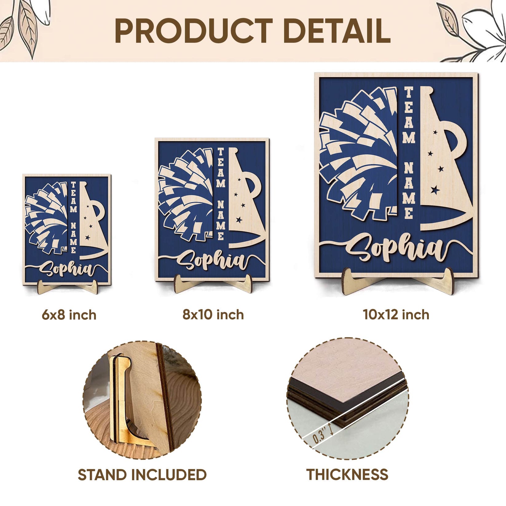 Personalized Cheerleading Wooden Plaque, Custom Name Wooden Sign, Chee