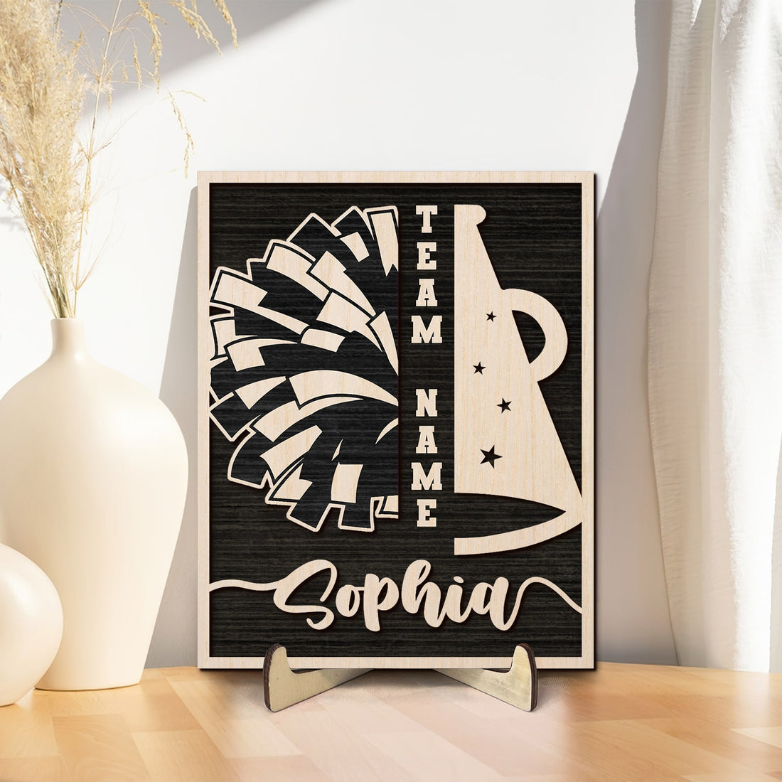 Personalized Cheerleading Wooden Plaque, Custom Name Wooden Sign, Chee