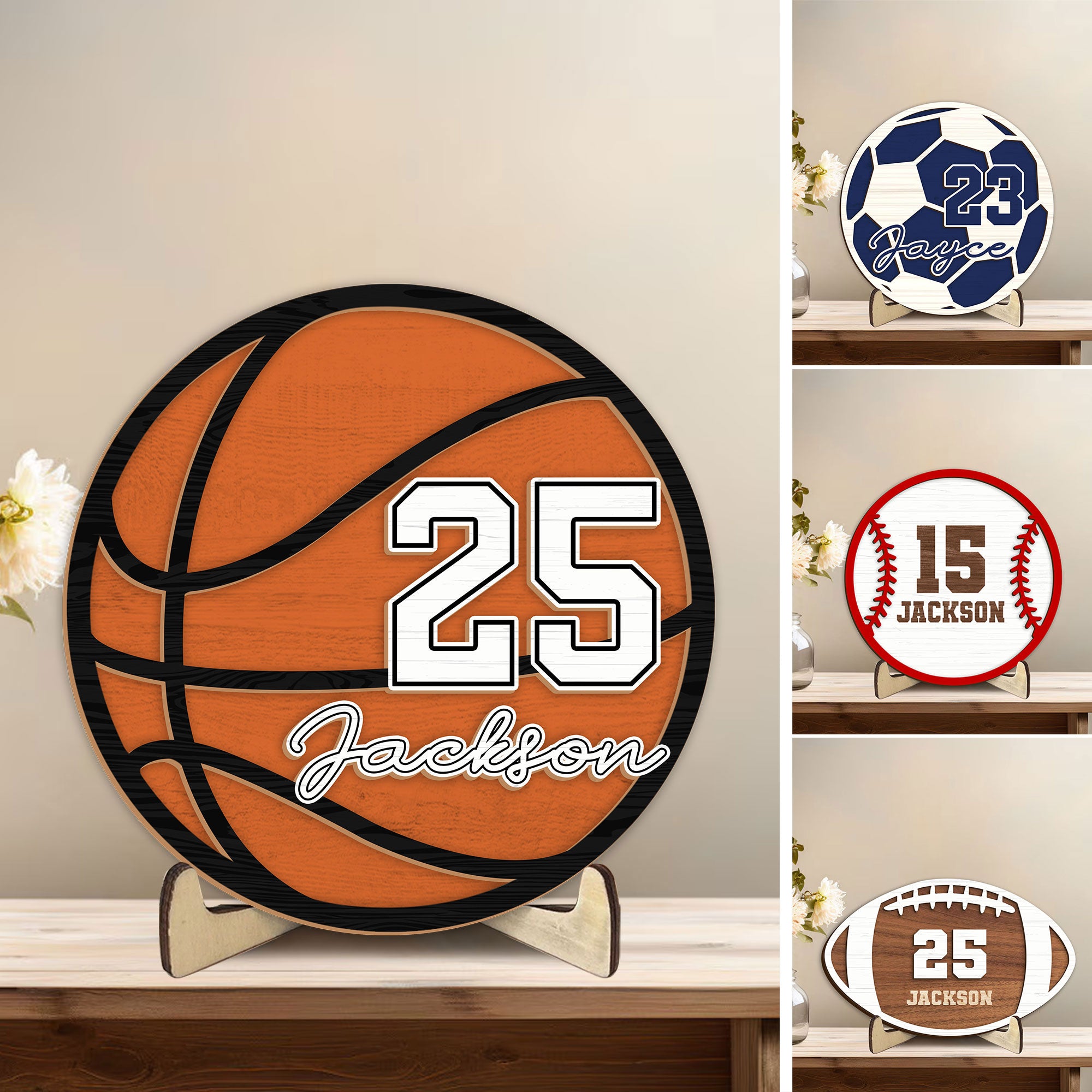 Personalized Sport Wooden Plaque, Custom Name Number Wooden Sign, Spor