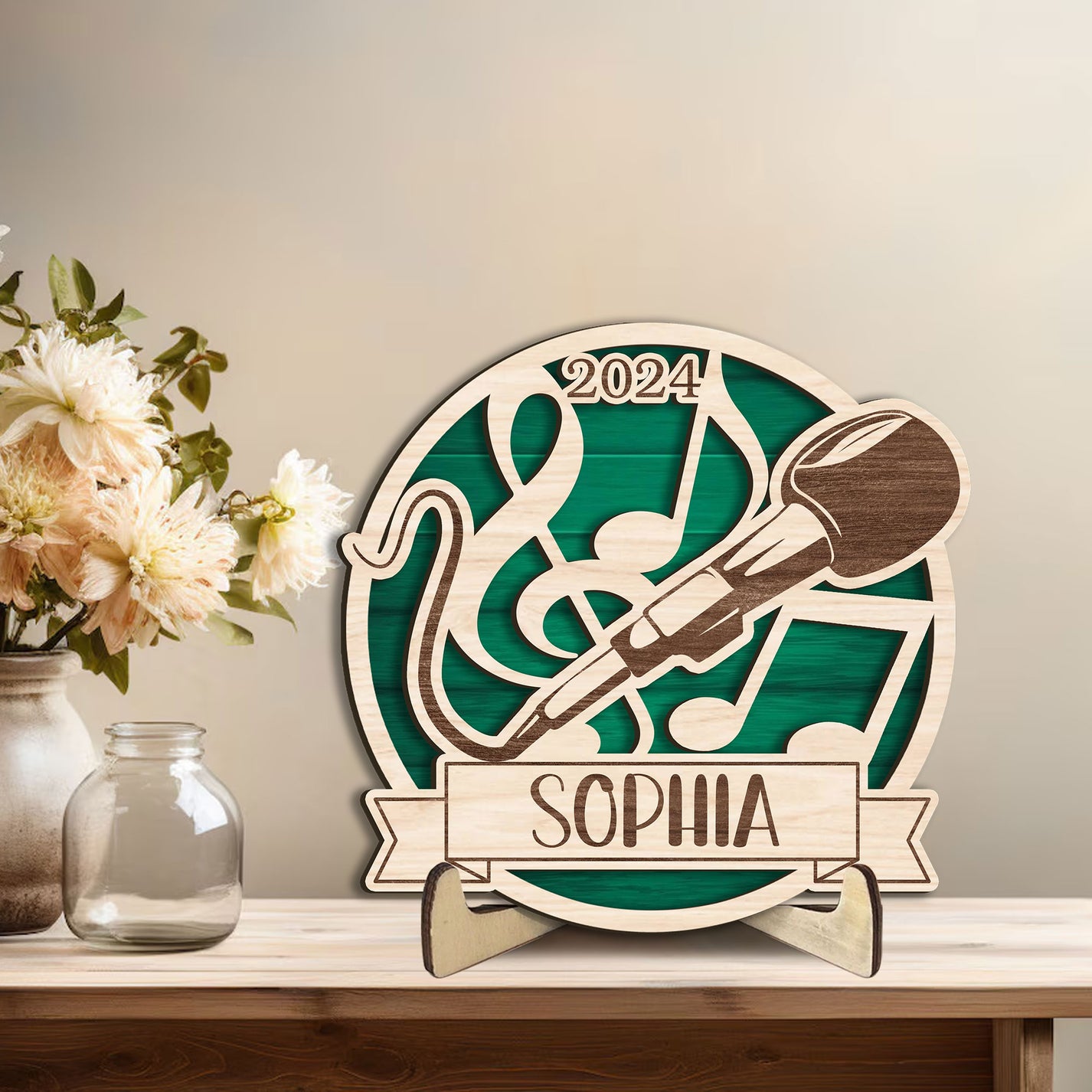 Personalized Microphone Wooden Plaque, Custom Name Wooden Sign, Singer