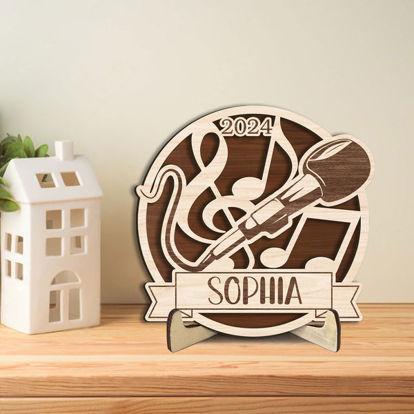 Personalized Microphone Wooden Plaque, Custom Name Wooden Sign, Singer