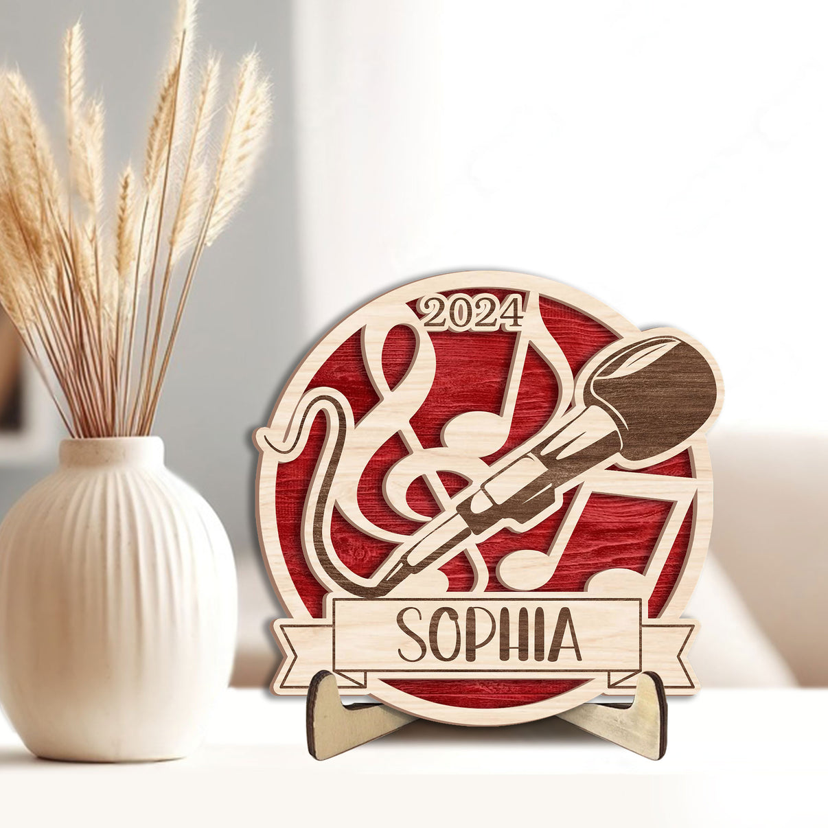 Personalized Microphone Wooden Plaque, Custom Name Wooden Sign, Singer