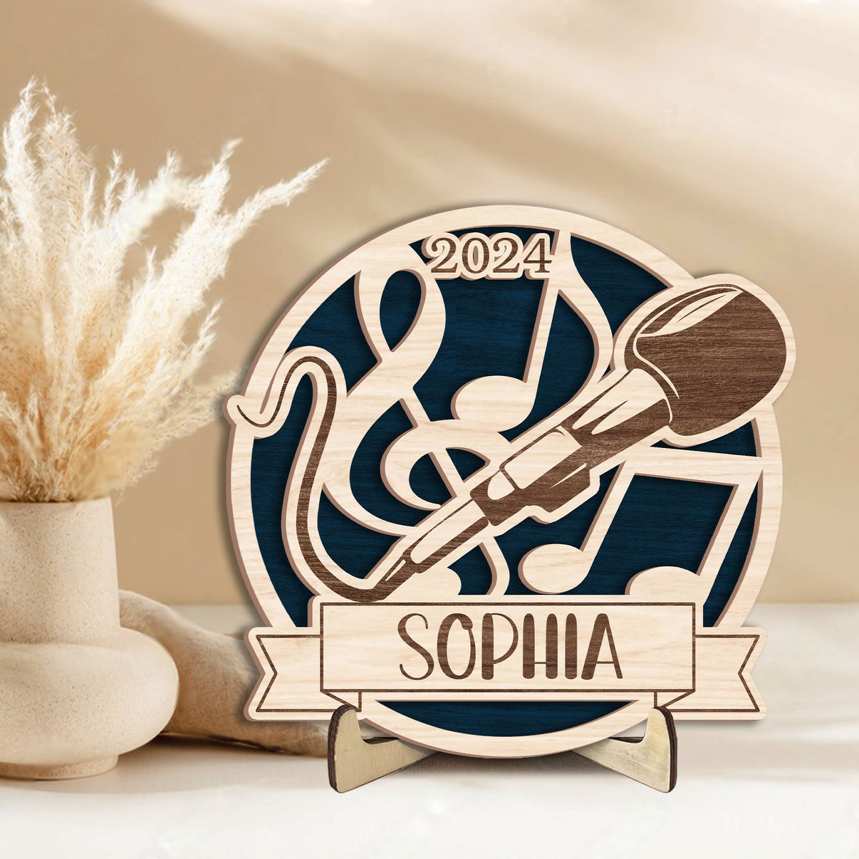 Personalized Microphone Wooden Plaque, Custom Name Wooden Sign, Singer