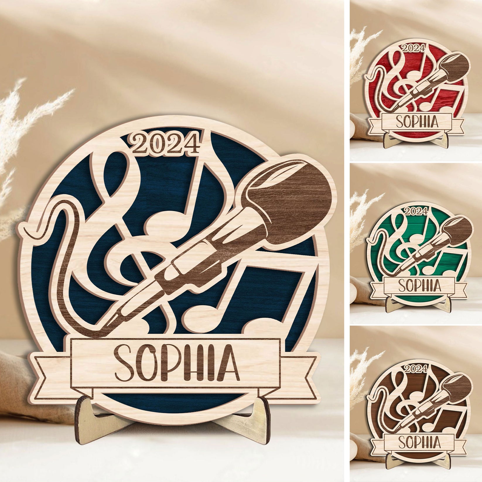 Personalized Microphone Wooden Plaque, Custom Name Wooden Sign, Singer