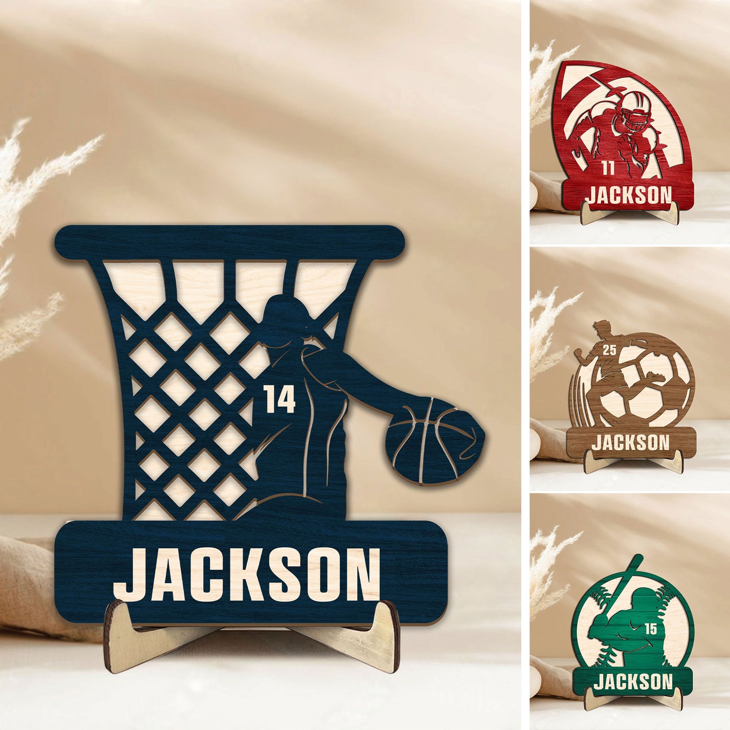 Personalized Sports Wooden Plaque, Custom Name Wooden Sign, Multiple S