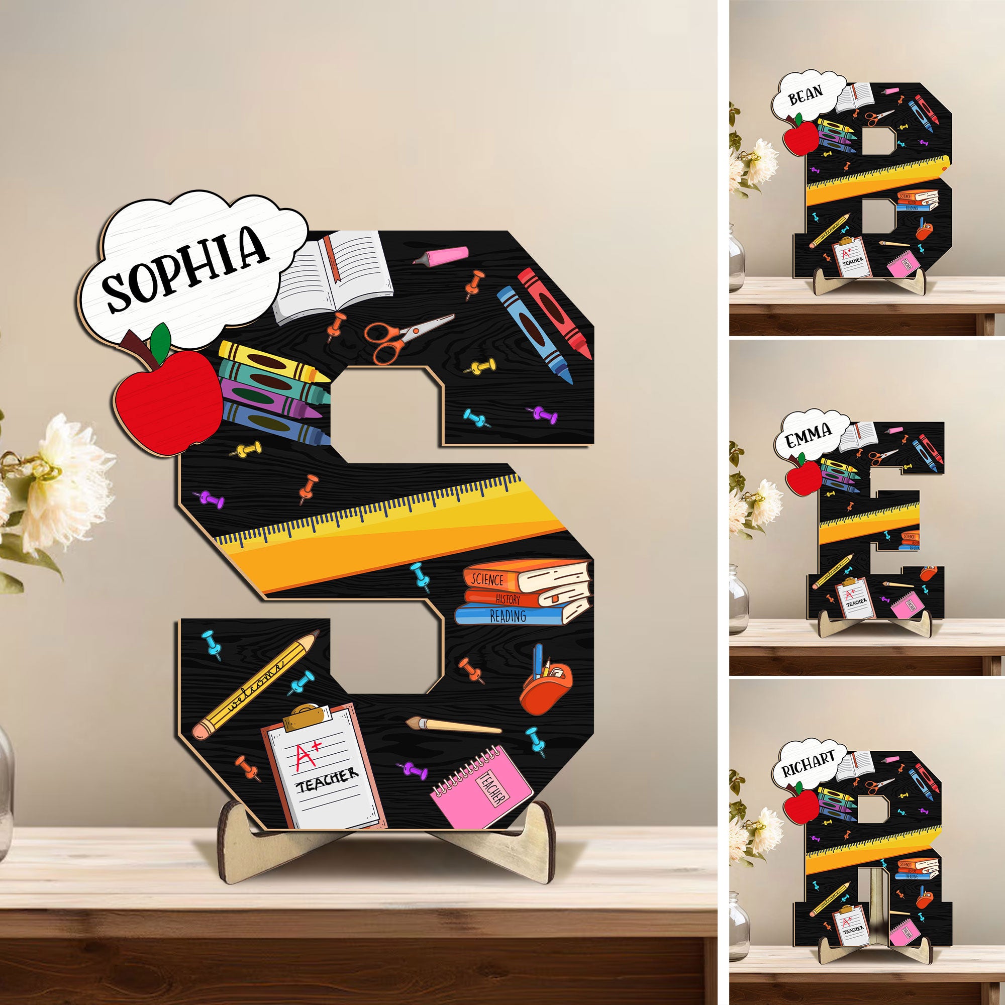 Personalized Teacher Wooden Plaque, Custom Innitial Name Wooden Sign,