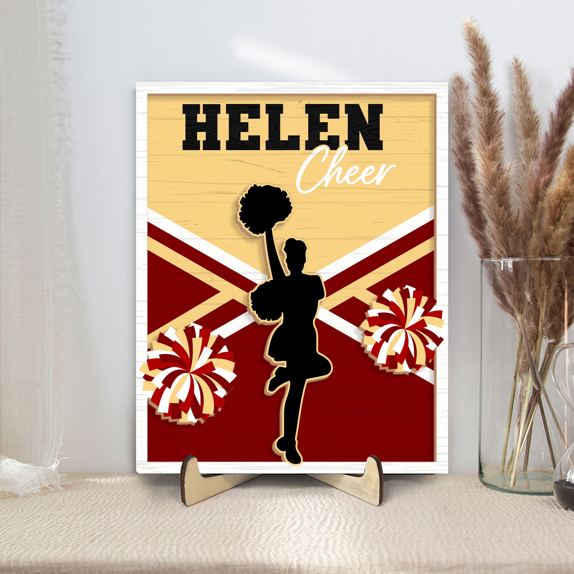 Personalized Cheerleading Wooden Plaque, Custom Name Wooden Sign, Chee