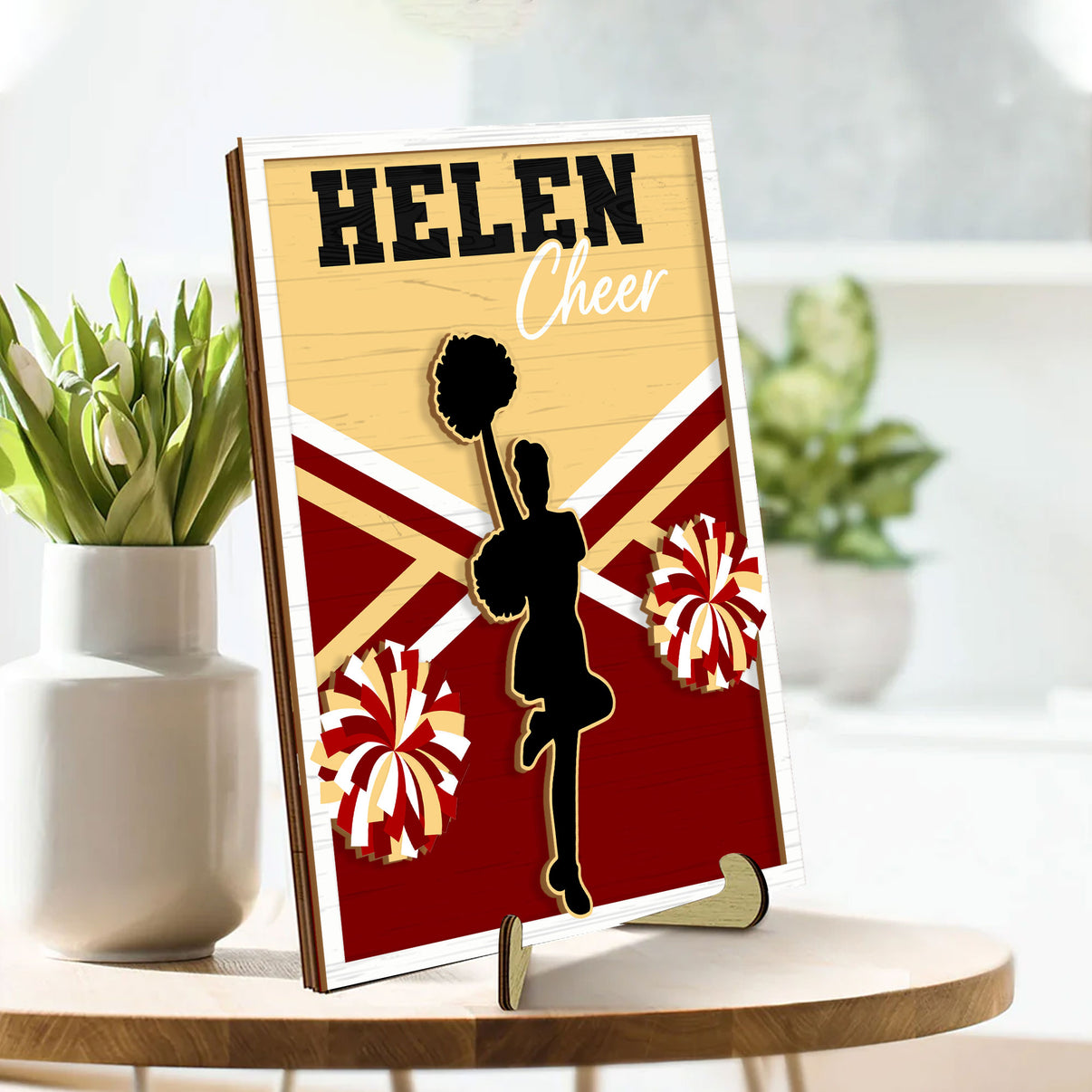 Personalized Cheerleading Wooden Plaque, Custom Name Wooden Sign, Chee