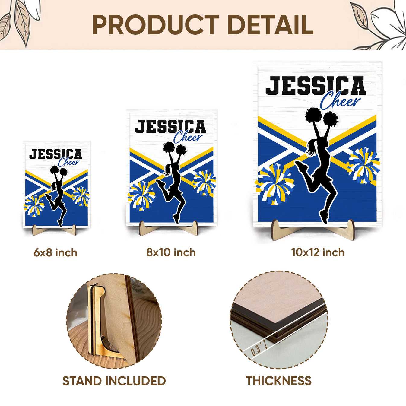 Personalized Cheerleading Wooden Plaque, Custom Name Wooden Sign, Chee