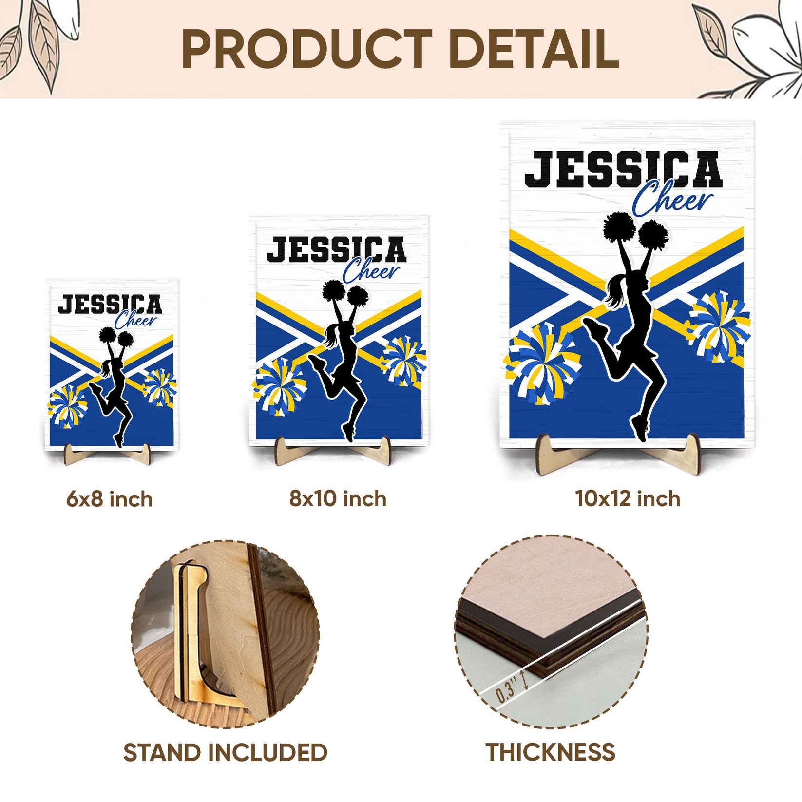 Personalized Cheerleading Wooden Plaque, Custom Name Wooden Sign, Chee