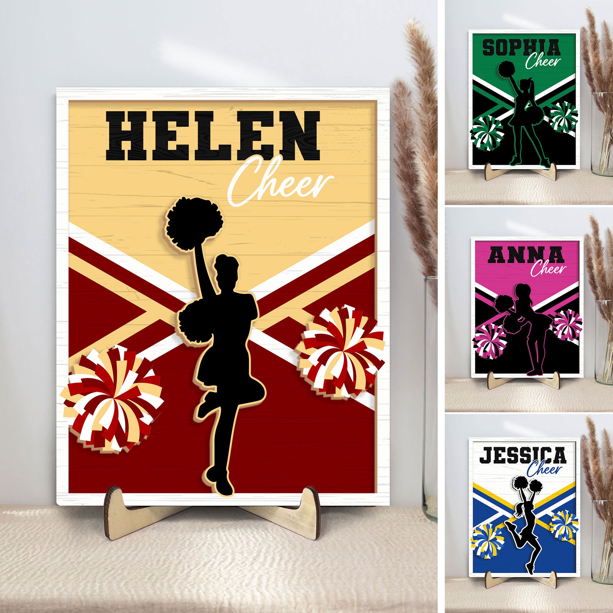 Personalized Cheerleading Wooden Plaque, Custom Name Wooden Sign, Chee