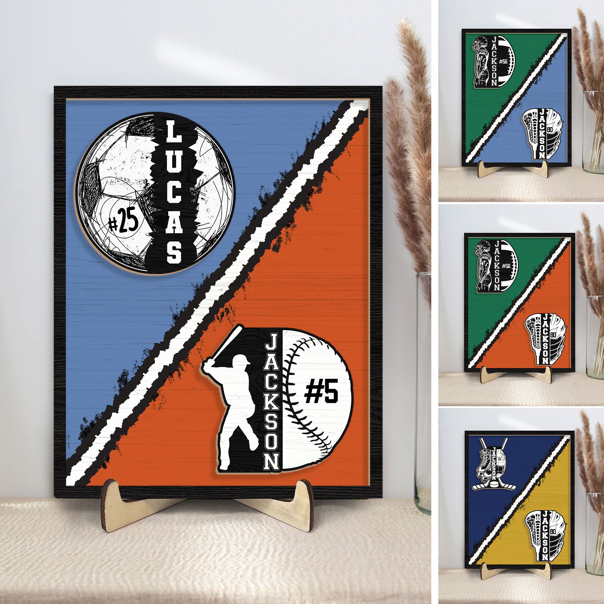 Personalized Sports Wooden Plaque, Custom Name Wooden Sign, Multiple S