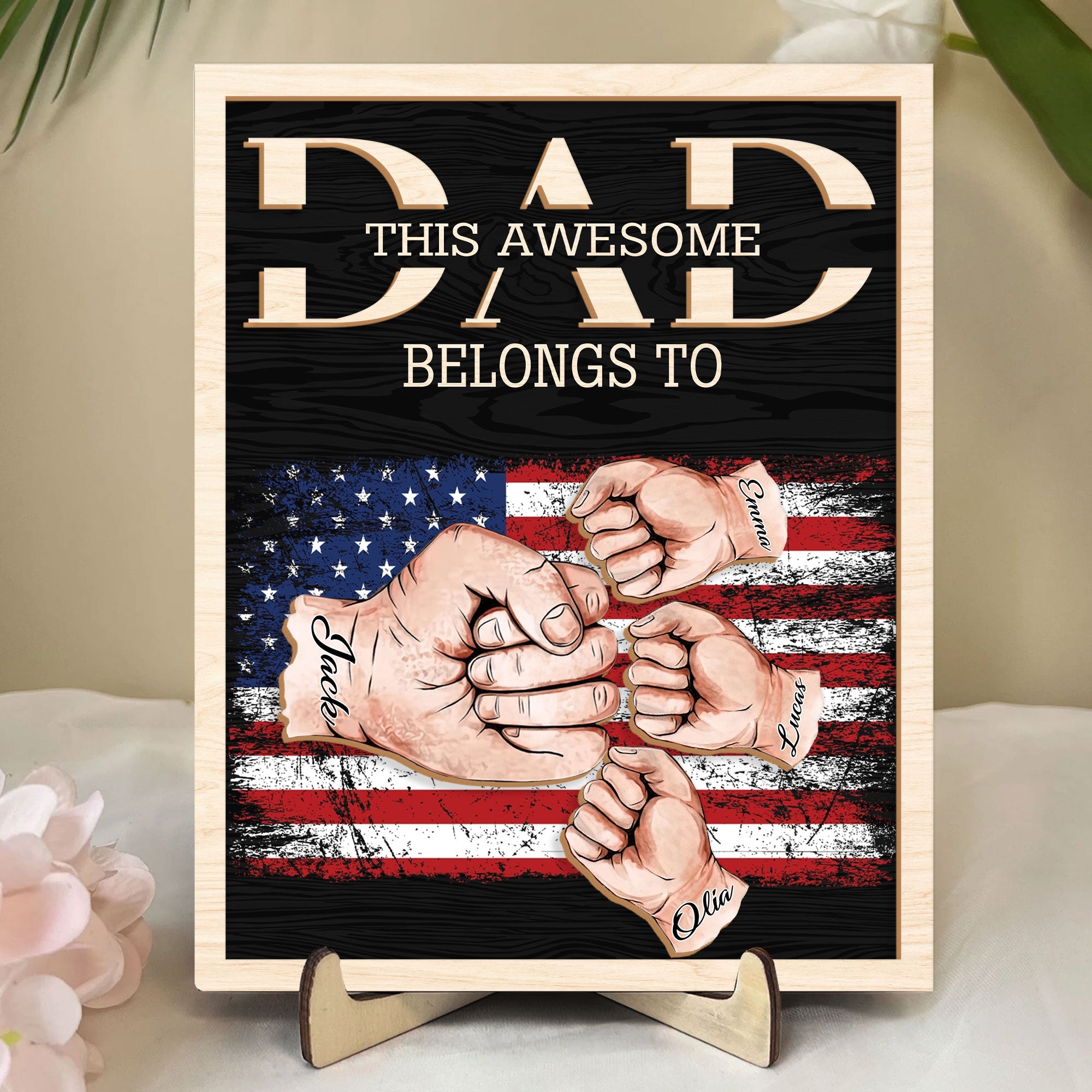 Personalized Dad Wooden Plaque, Custom Kid's Name Wooden Sign, This Aw