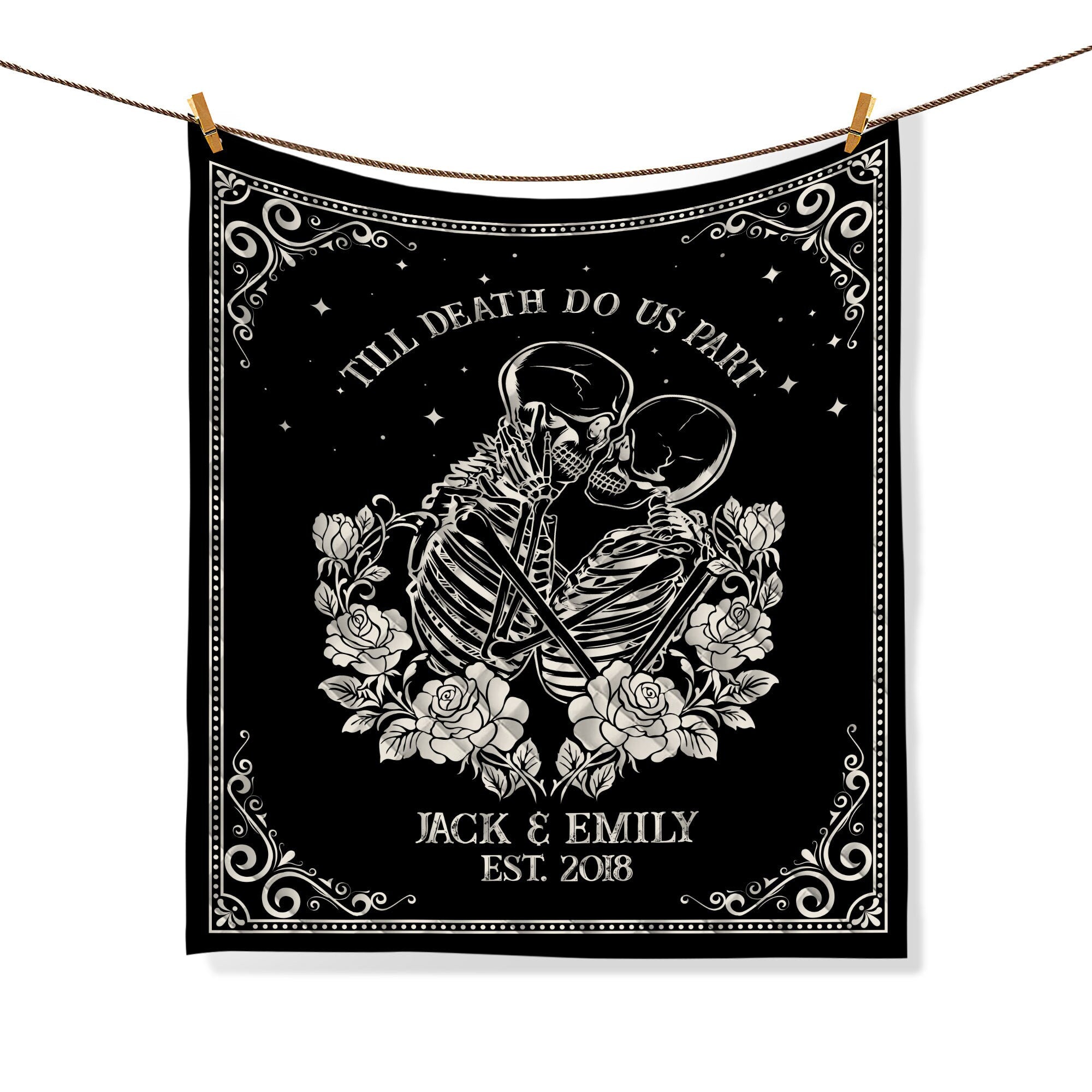 Personalized Skeleton Couple Quilt Set, Halloween Wedding Quilt Blanke