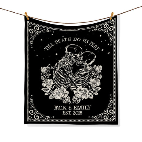 Personalized Skeleton Couple Quilt Set, Halloween Wedding Quilt Blanke
