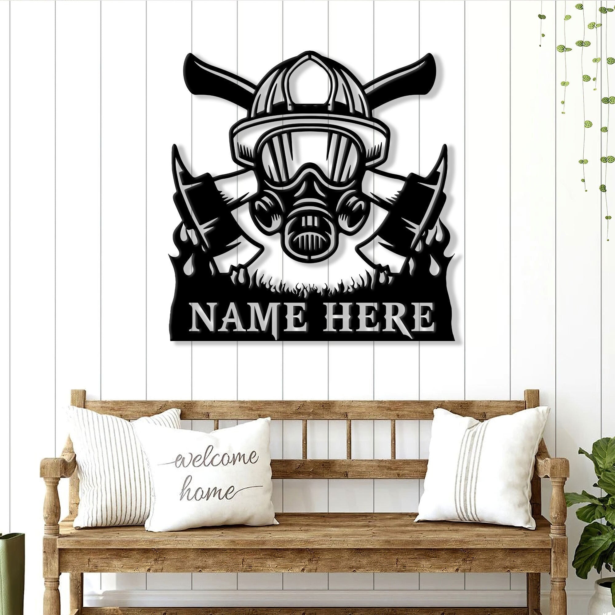 Personalized Firefighter Metal Sign, Firefighter Helmet Sign, Custom N