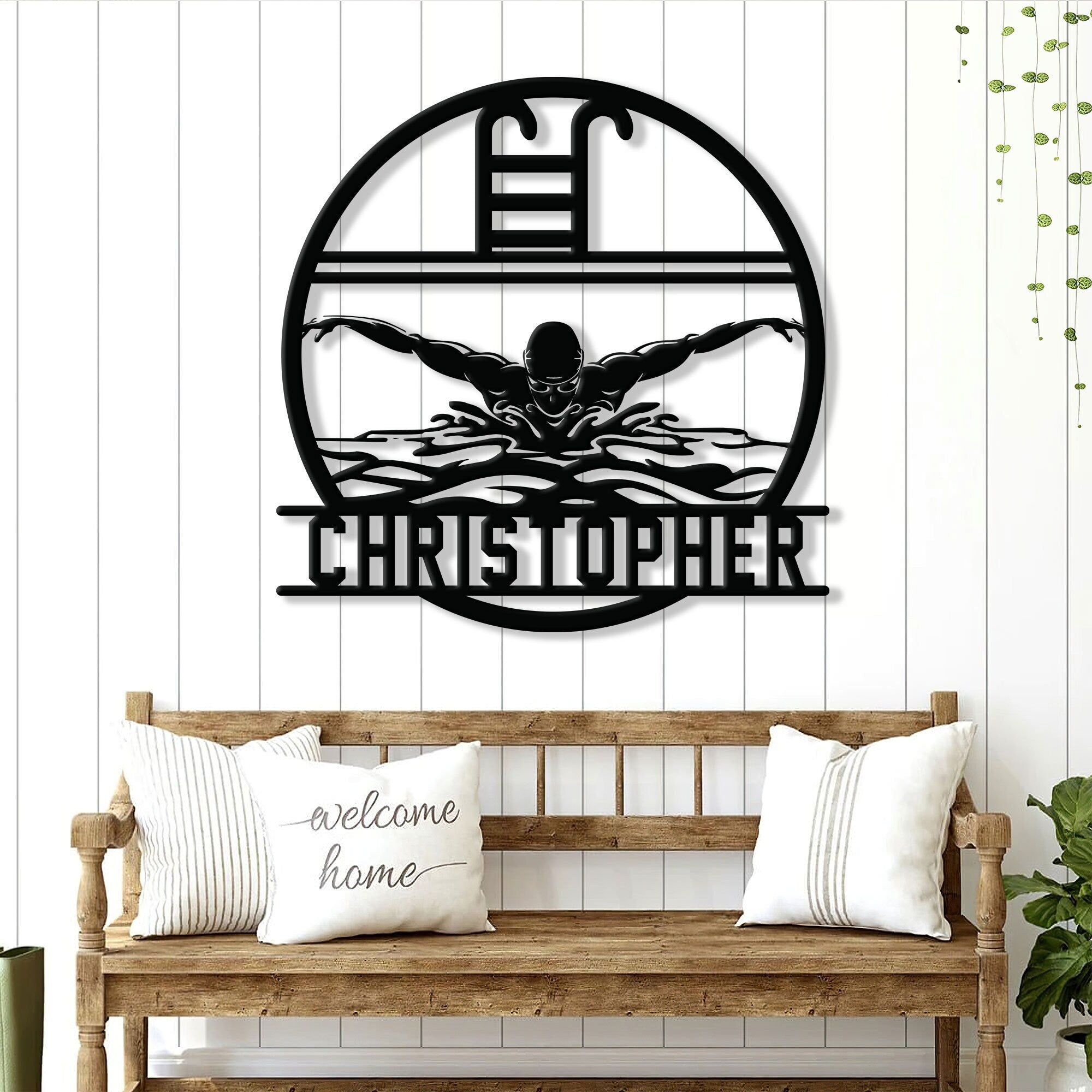 Personalized Swimming Metal Sign, Man Swimmer Sign, Custom Name Room S