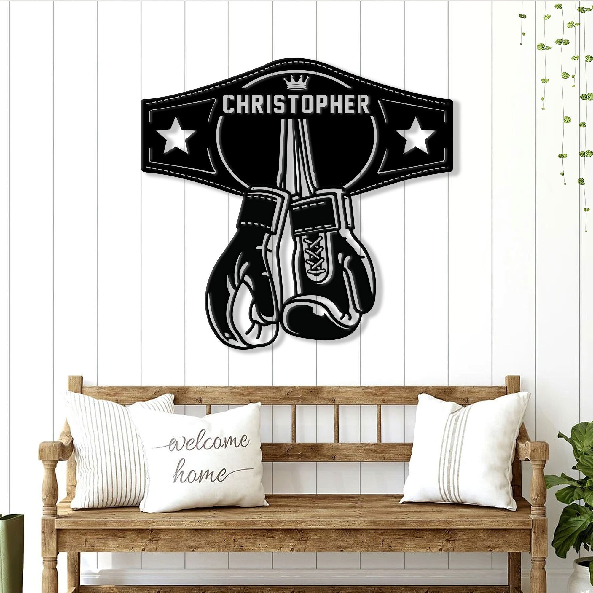 Personalized Boxing Metal Sign, Boxing Gloves Sign, Custom Name Room S