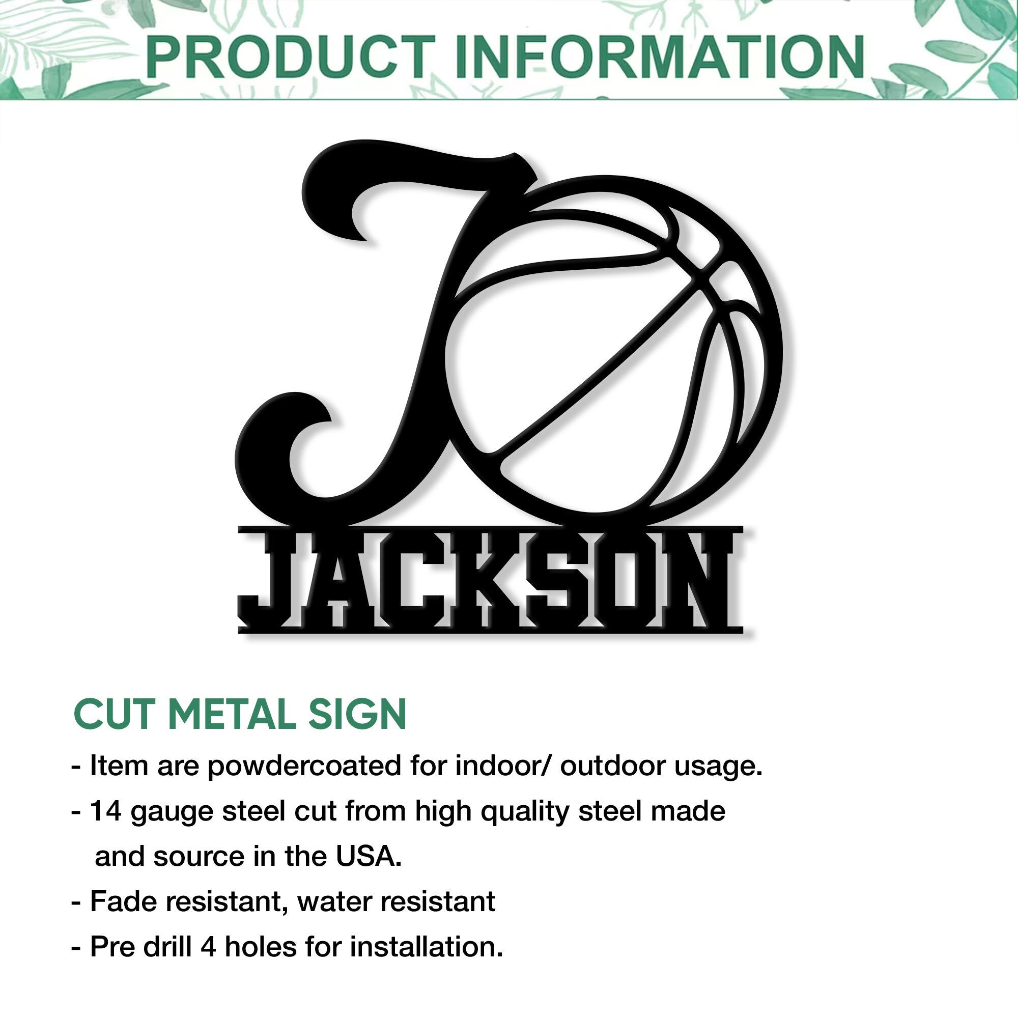 Personalized Basketball Metal Sign, Basketball Ball Sign, Custom Name