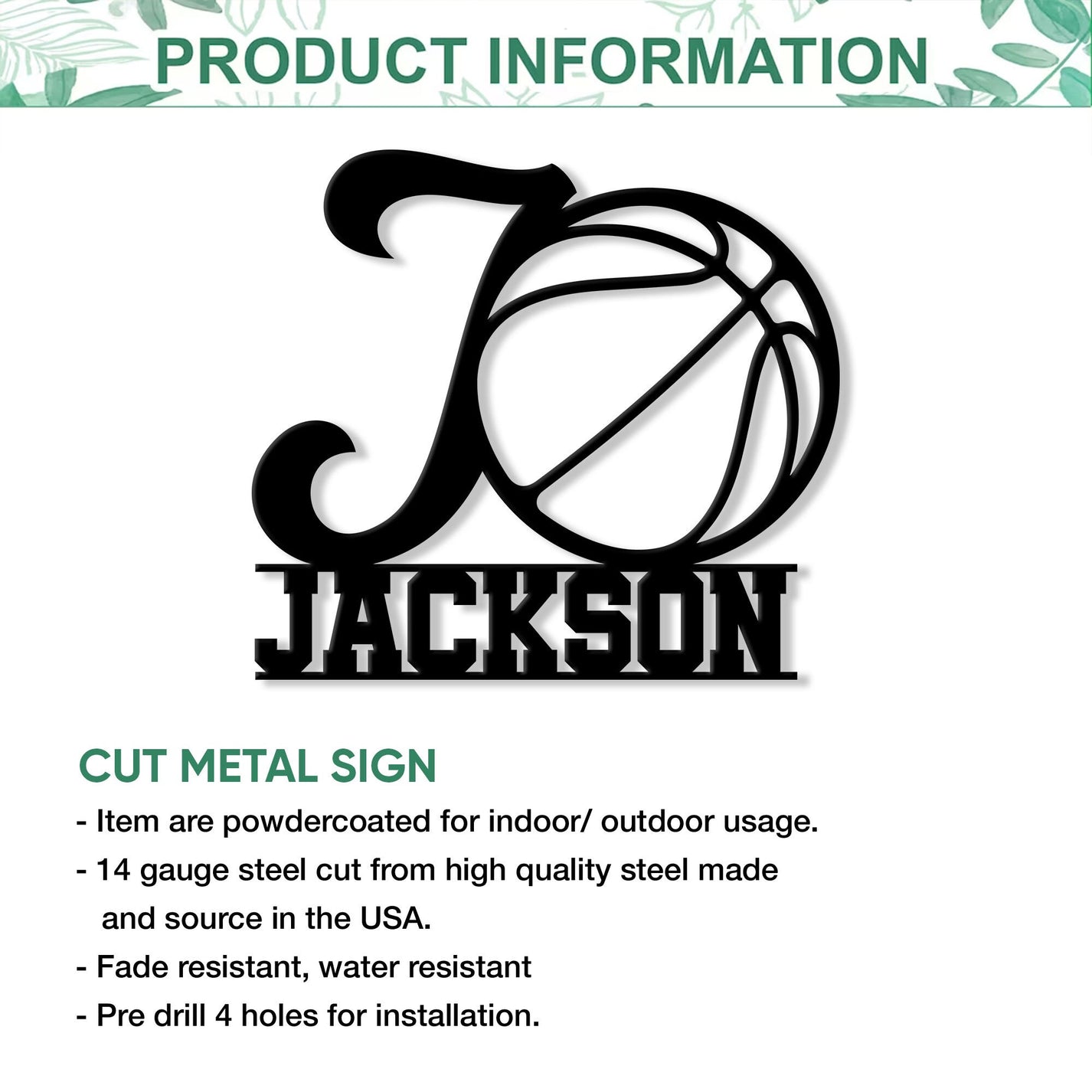 Personalized Basketball Metal Sign, Basketball Ball Sign, Custom Name