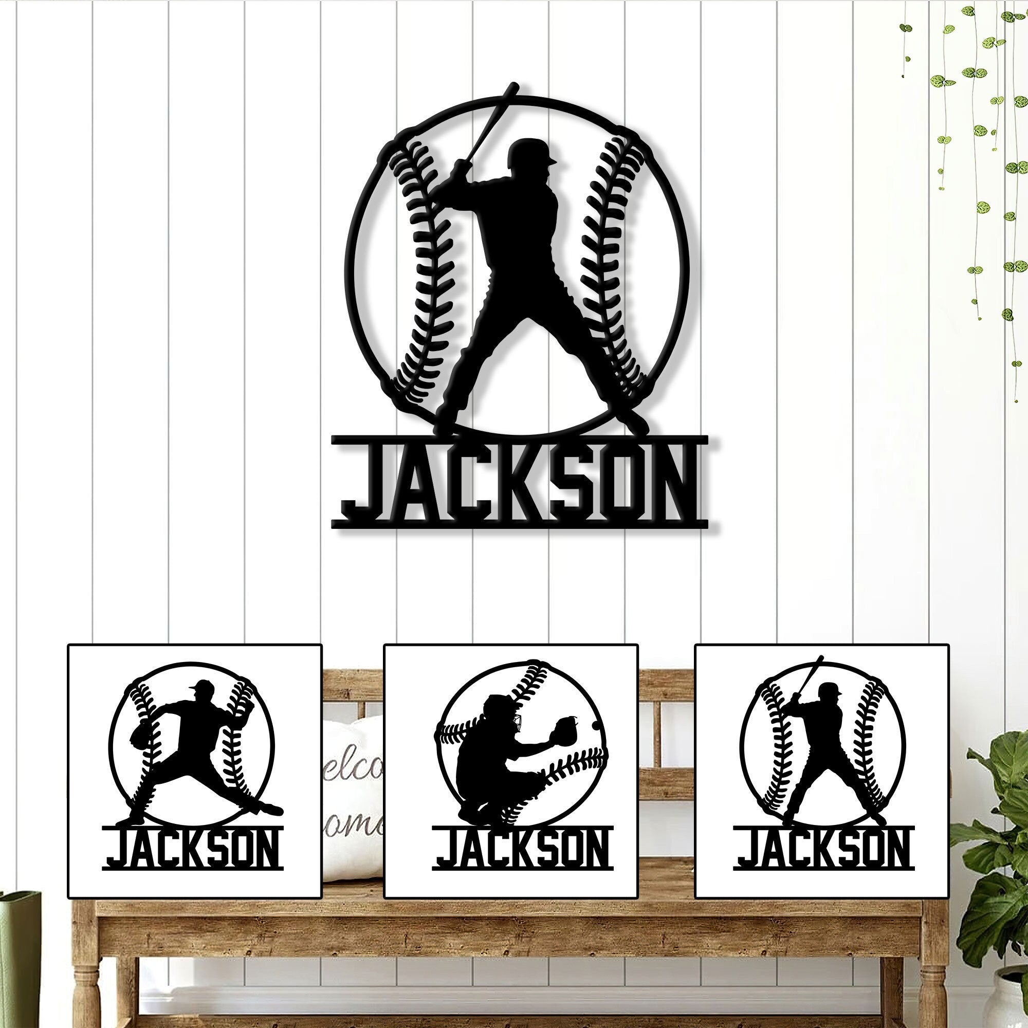 Personalized Baseball Metal Sign, Baseball Player Sign, Custom Name Nu
