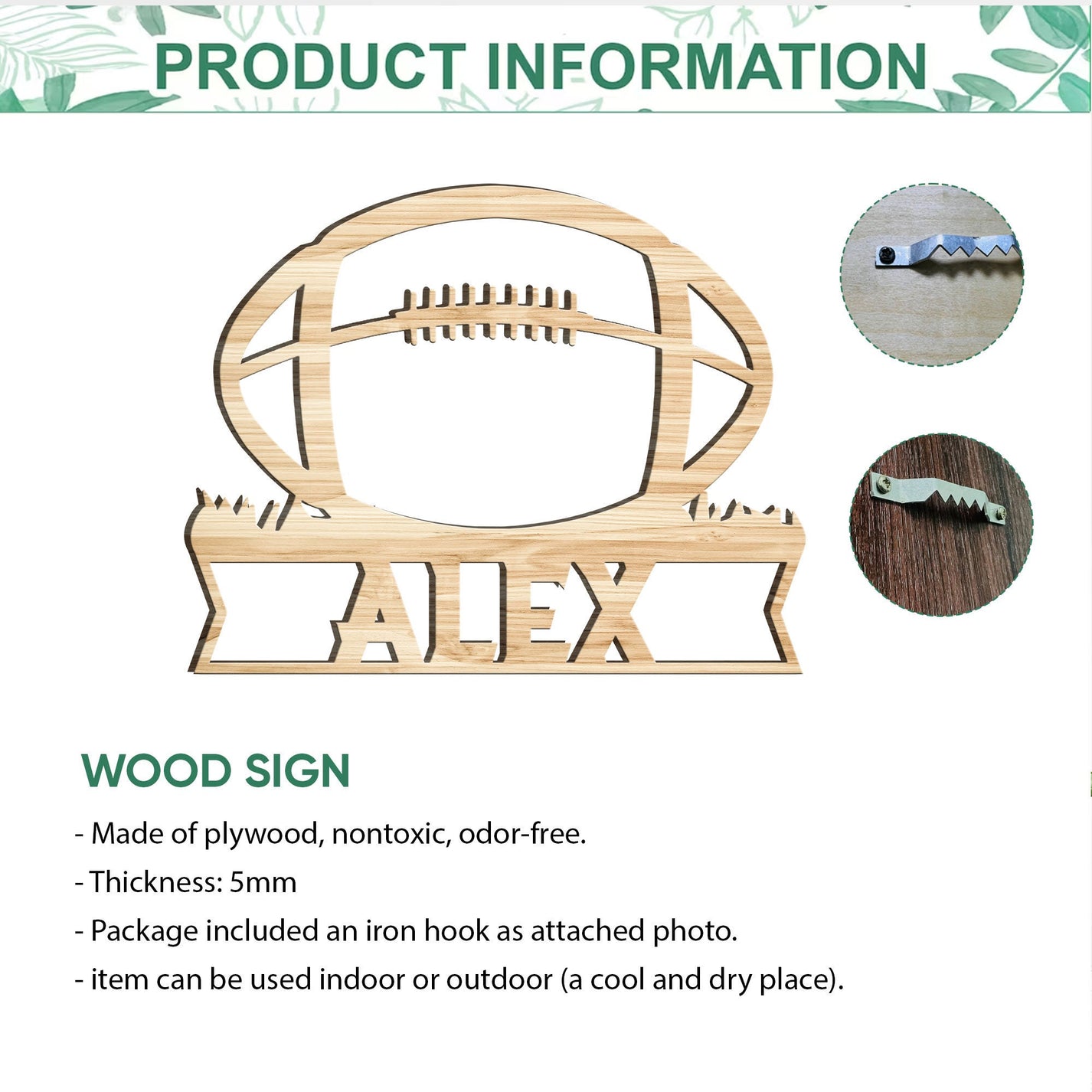 Personalized Football Wood Sign, Football Ball Sign, Custom Name Woode