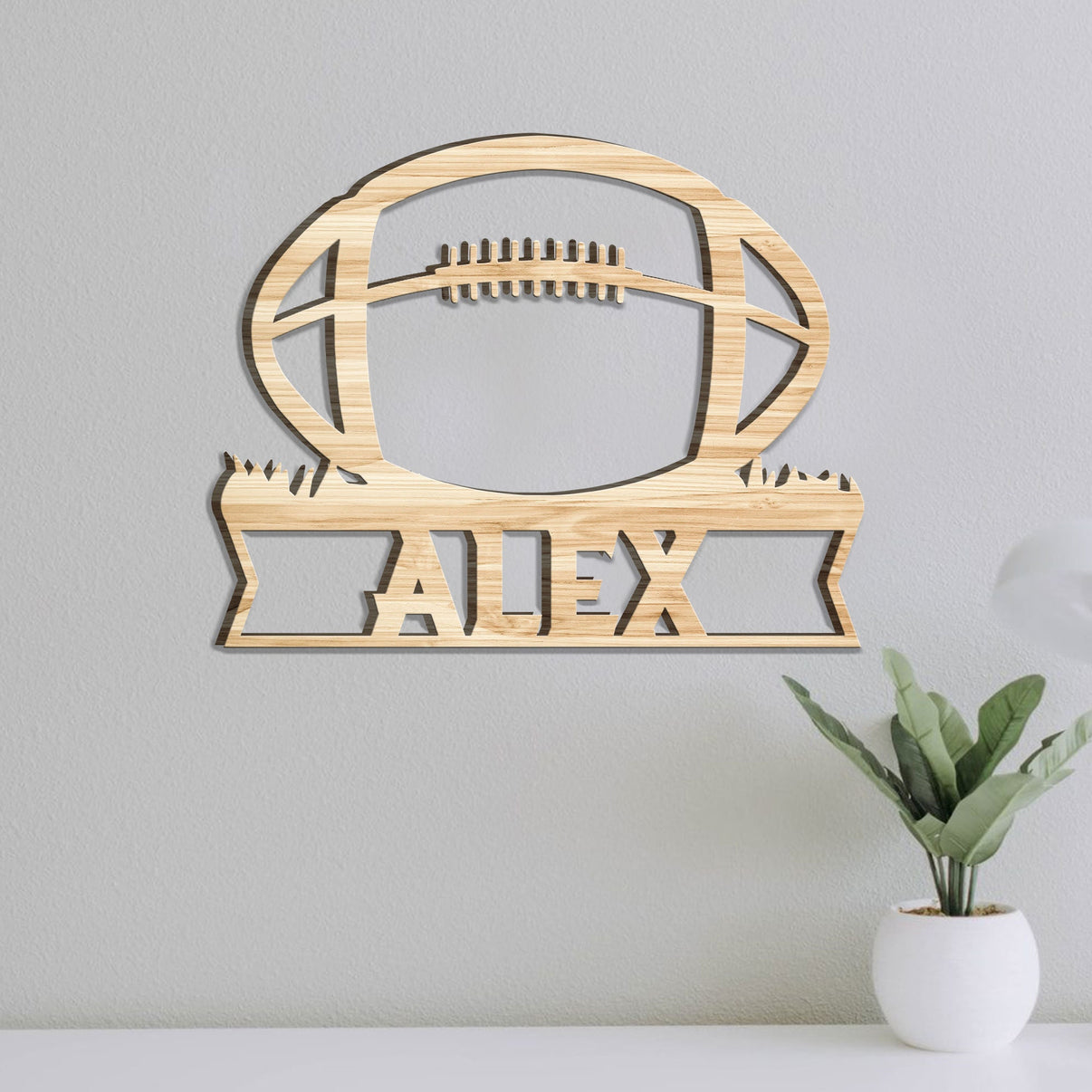 Personalized Football Wood Sign, Football Ball Sign, Custom Name Woode
