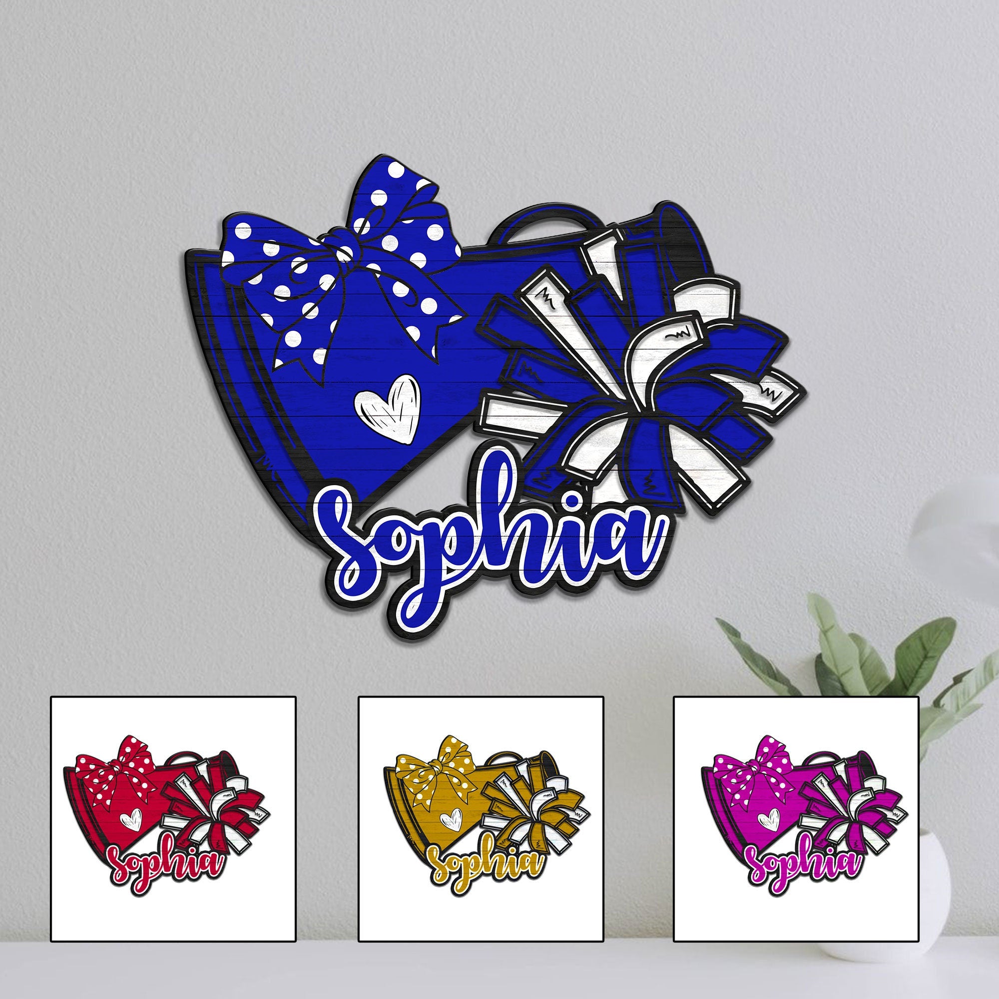 Personalized Cheerleading Wood Sign, Cheer Pom Pom Sign, Custom Wooden