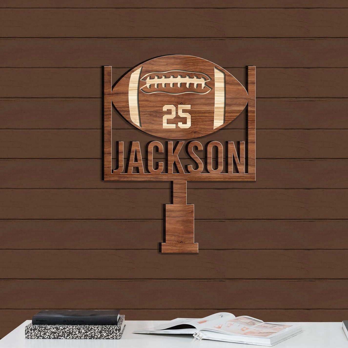 Personalized Football Wood Sign, Football Ball Sign, Custom Name Numbe