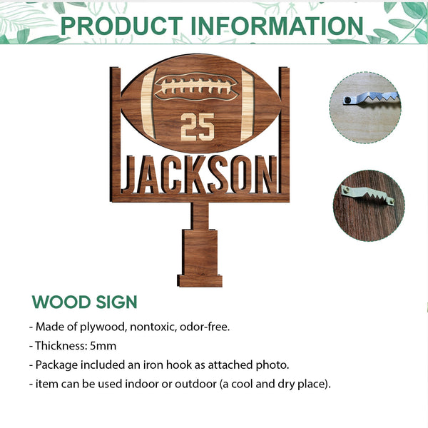 Personalized Football Wood Sign, Football Ball Sign, Custom Name Numbe