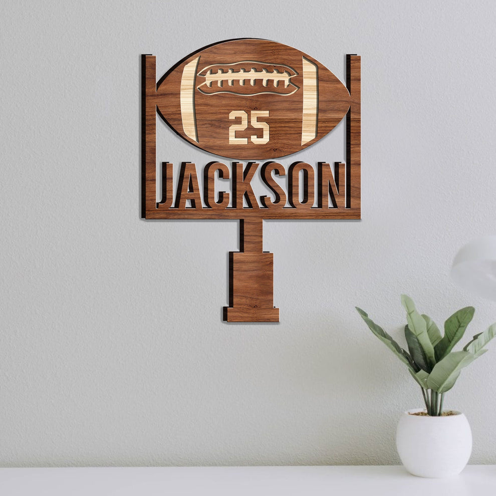 Personalized Football Wood Sign, Football Ball Sign, Custom Name Numbe