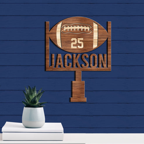 Personalized Football Wood Sign, Football Ball Sign, Custom Name Numbe