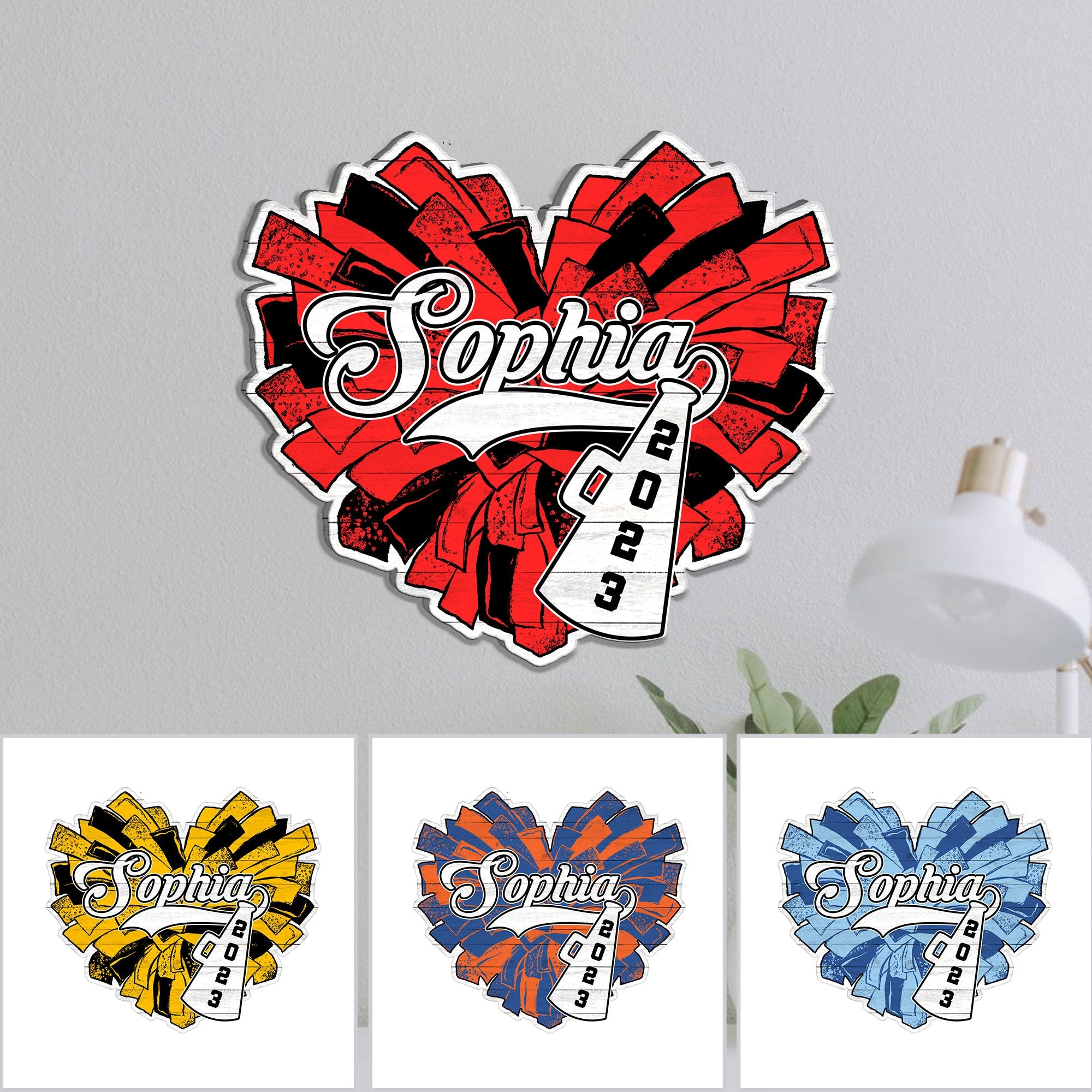 Personalized Cheerleading Wood Sign, Cheer Pom Pom Sign, Custom Wooden