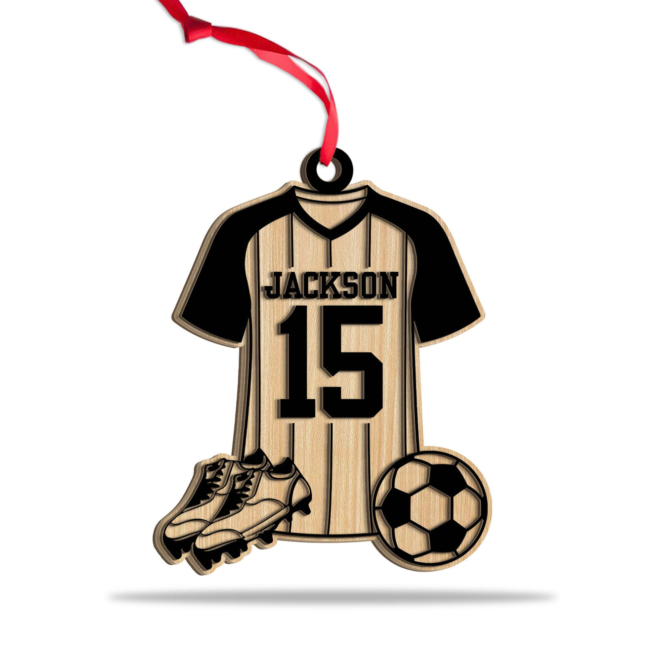 Personalized Soccer Player Layered Wood Ornament, Custom Soccer Jersey