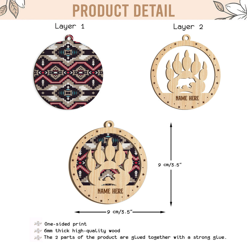 Personalized Native American Layered Wood Ornament, Custom Indigenous